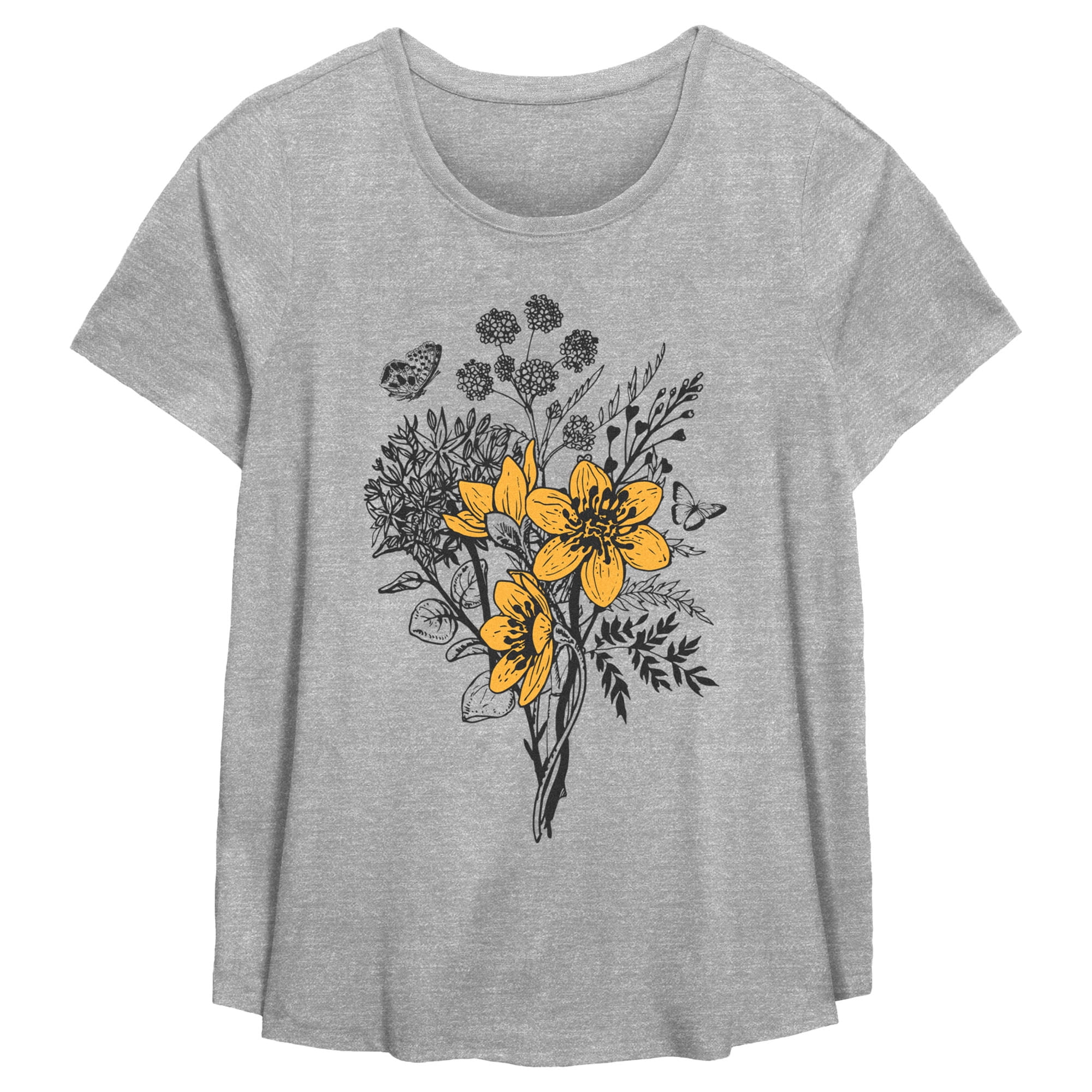Women's Lost Gods Yellow Flower Sketch Graphic T-Shirt - Walmart ...