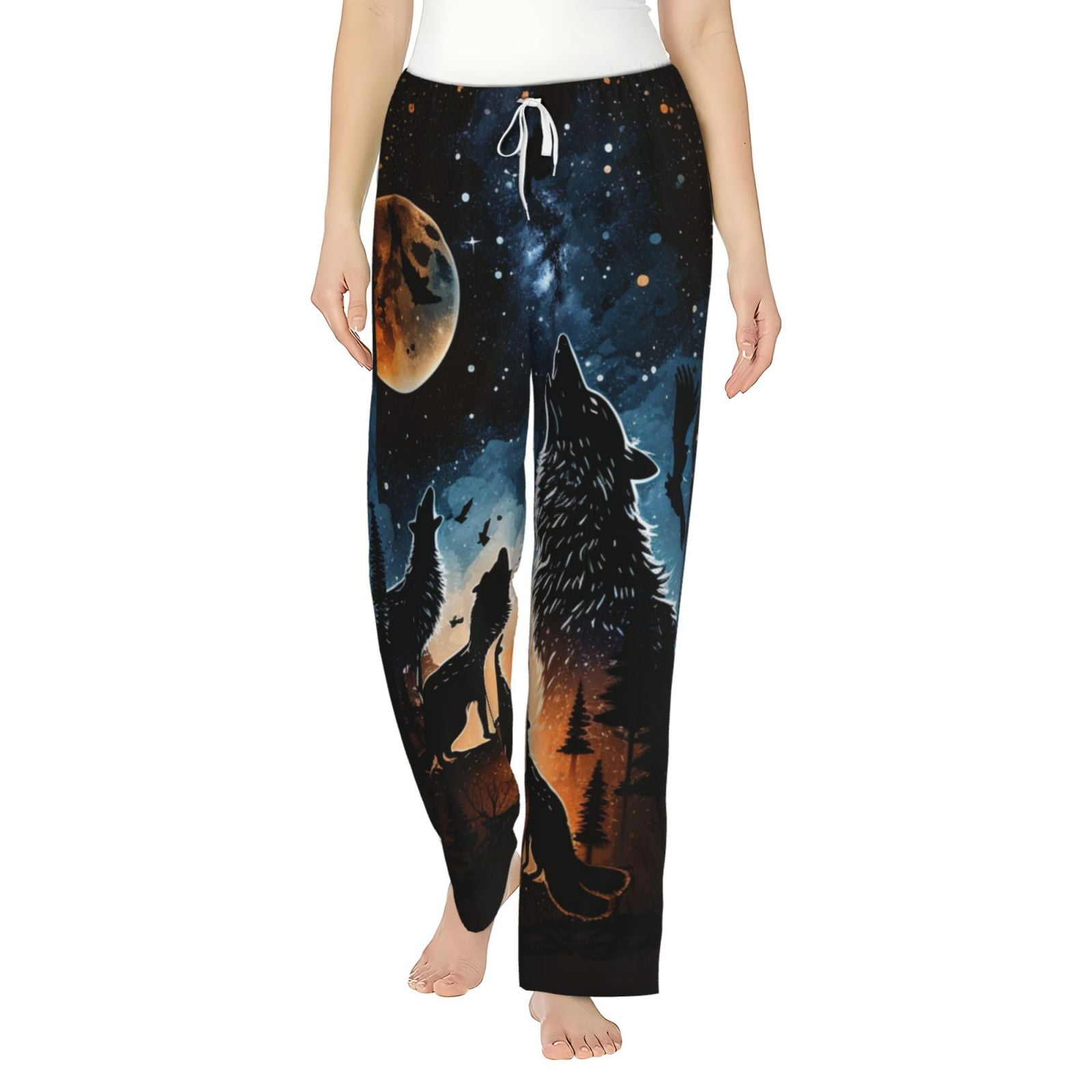 Women's Lounge Pajama Pants Bottoms Casual Loungewear, Wolf Howling ...