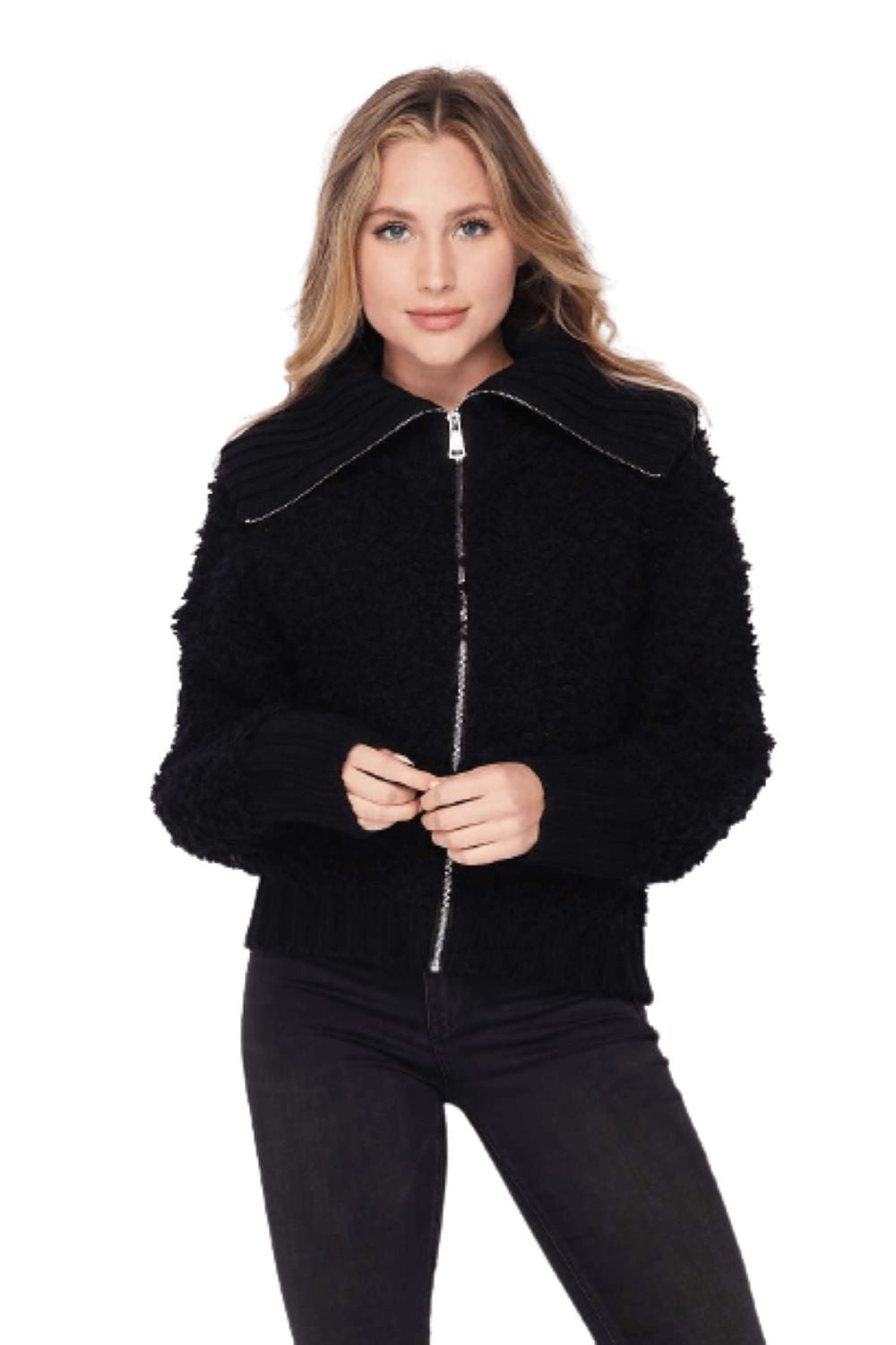 Women's Lovely High Neck Fur Full Zipper Closure Jacket, Black L ...