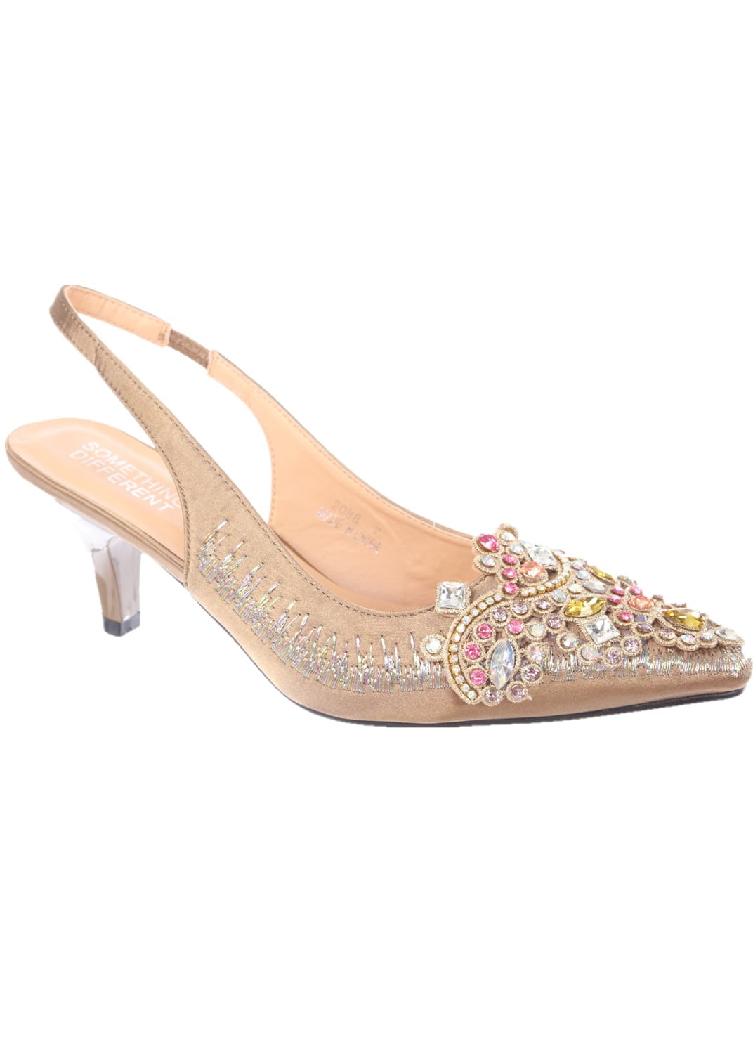 Women's Low Heel Closed Toe Slingback Pumps Rhinestone Comfortable ...