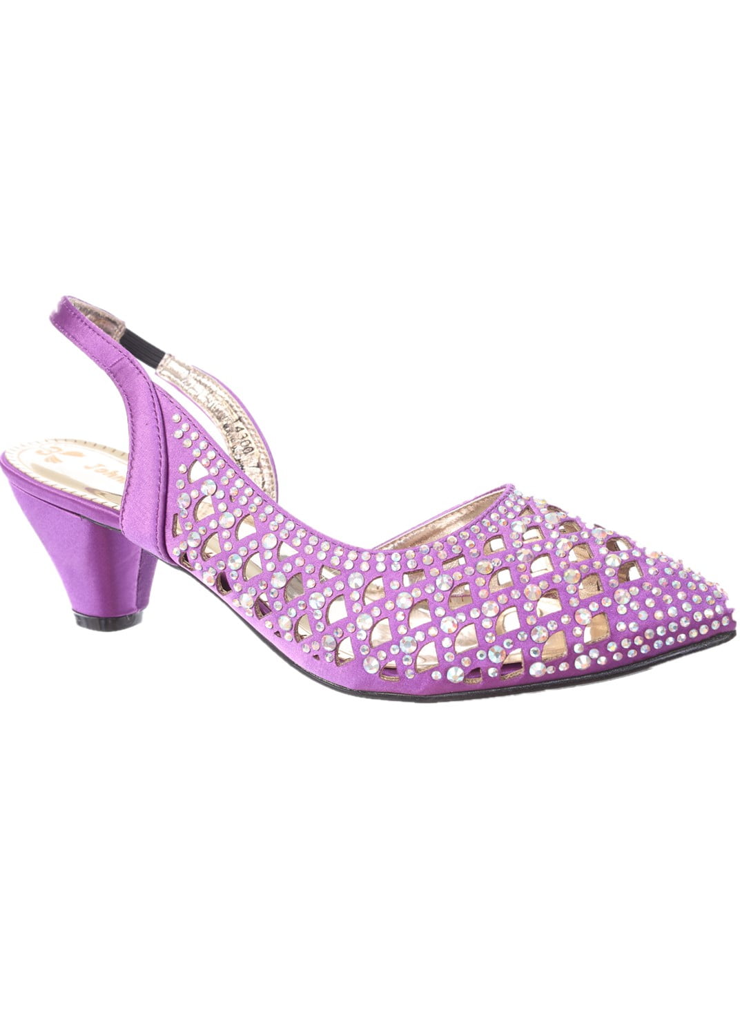 Women's Low Heel Closed Toe Slingback Shoes Rhinestone Comfortable ...