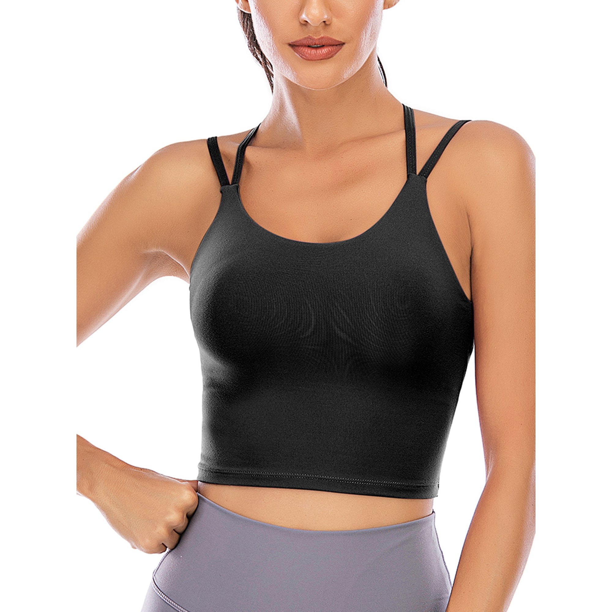Women's Low Impact Strappy Padded Sports Bra Cross Back Straps Yoga Bra ...