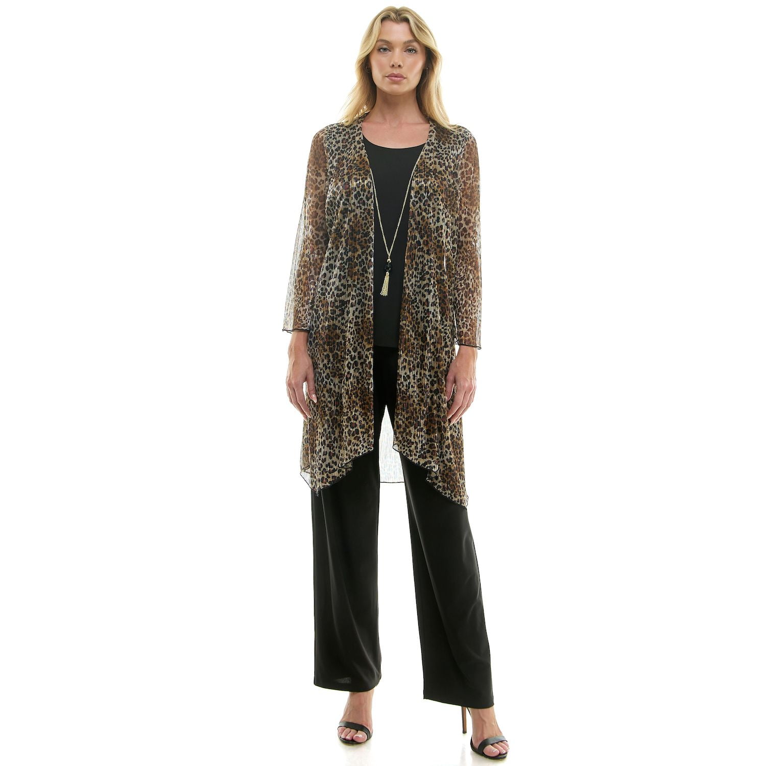 Women's Luxology 3-Piece Shimmer Cardigan, Tank Top & Straight Leg ...
