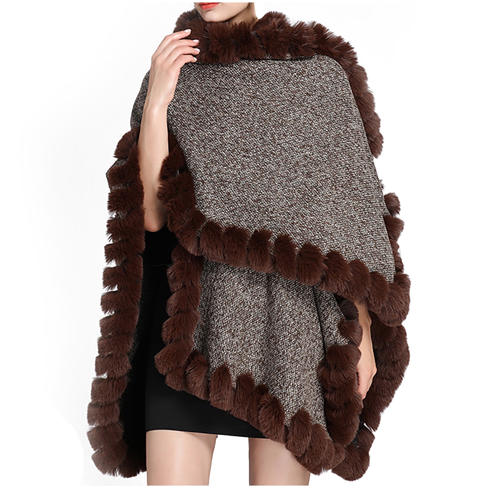 Women's Luxury Batwing Sleeve Cozy Warm Cloak Poncho Sweater Cape with ...
