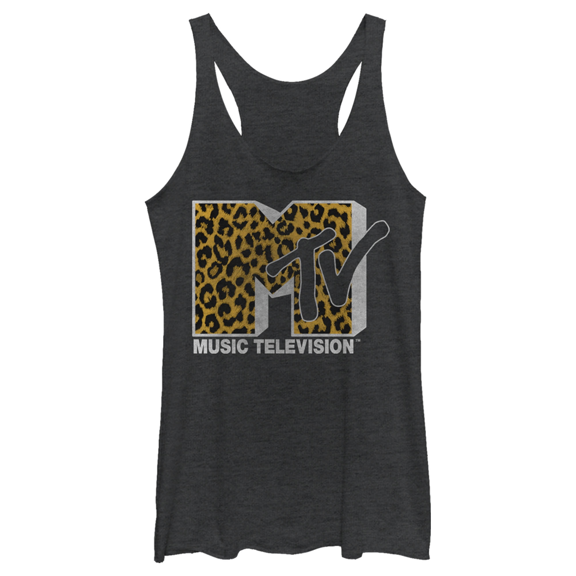 Women's MTV Cheetah Print Logo Racerback Tank Top Black Heather X Large ...