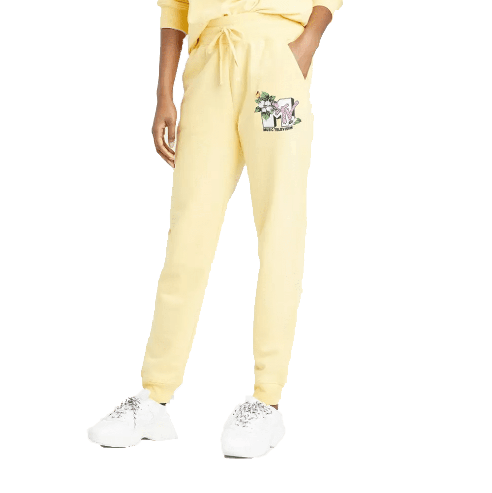 Women's MTV Floral Print Logo Graphic Jogger Pants - Yellow -(Small ...
