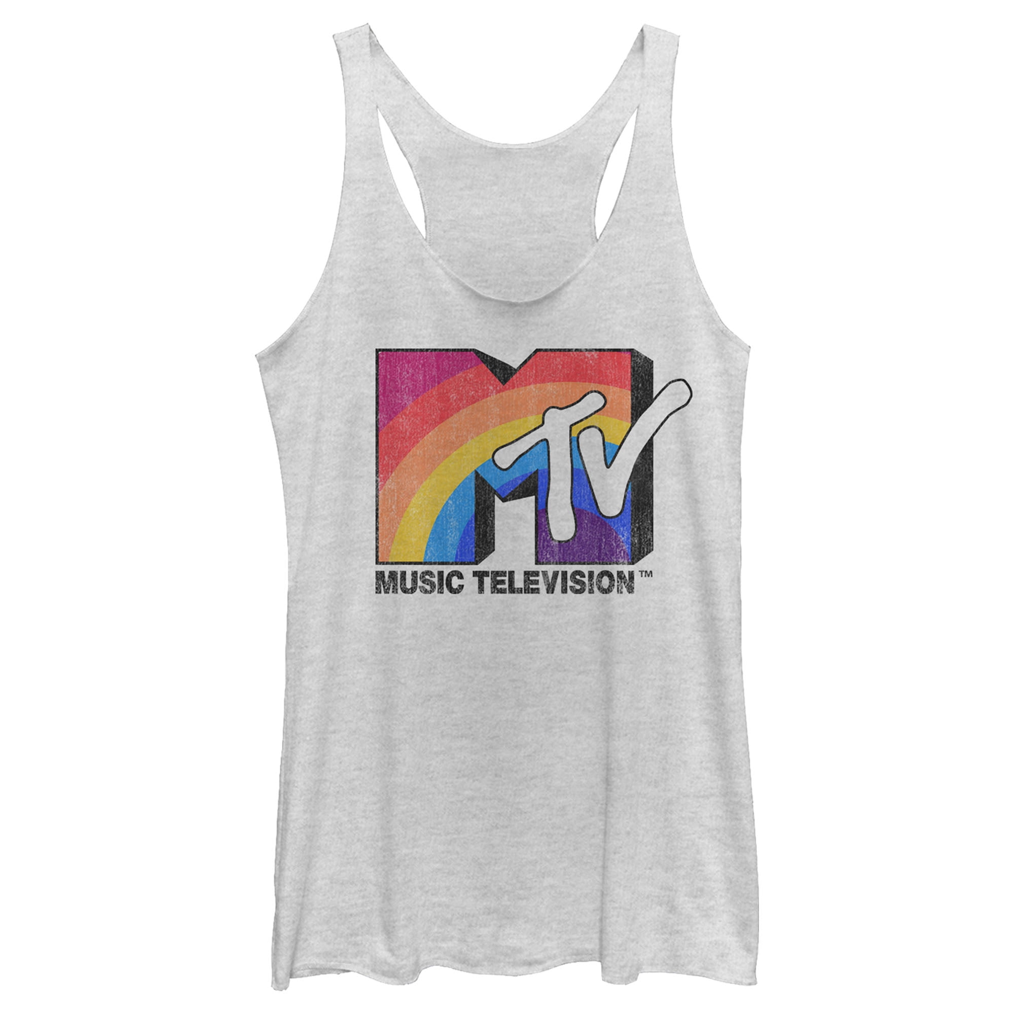 Women's MTV Rainbow Logo Racerback Tank Top White Heather X Small ...