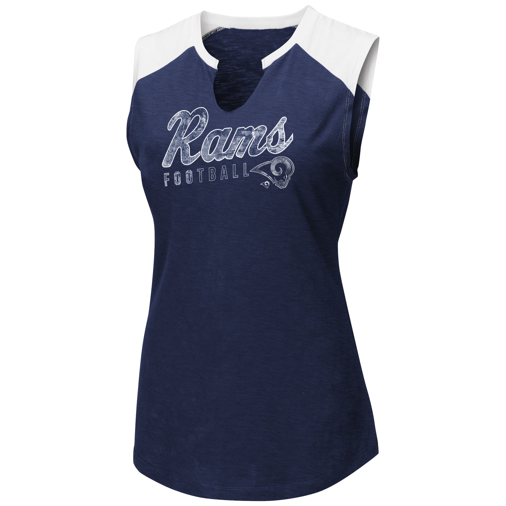 Women's Majestic Navy/White Los Angeles Rams V-Notch Muscle Tank Top ...