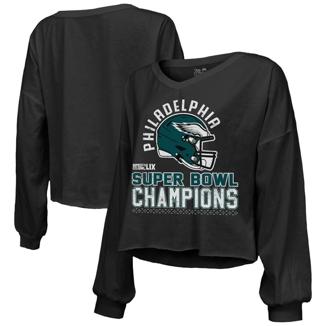 Women's Majestic Threads Black Philadelphia Eagles Super Bowl LIX Champions Hard Count Off ...