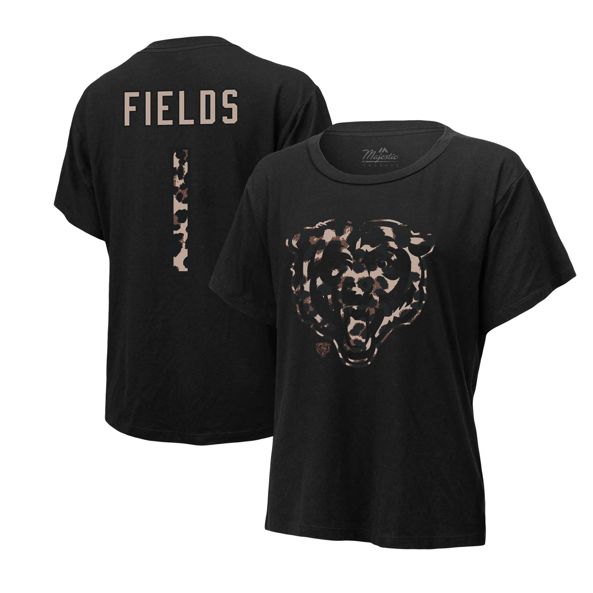 Women's Majestic Threads Justin Fields Black Chicago Bears Leopard ...