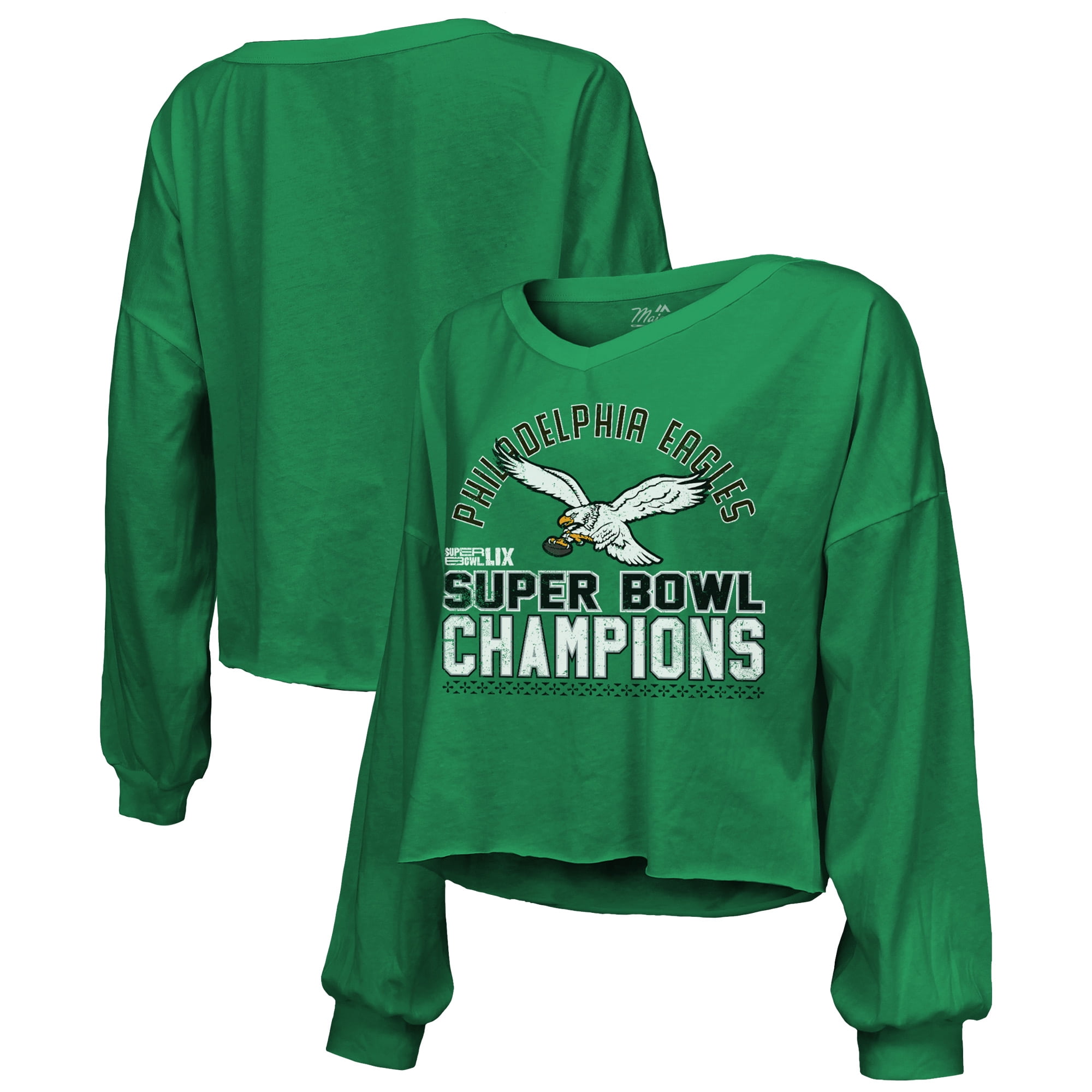 Women's Majestic Threads Kelly Green Philadelphia Eagles Super Bowl LIX Champions Hard Count ...
