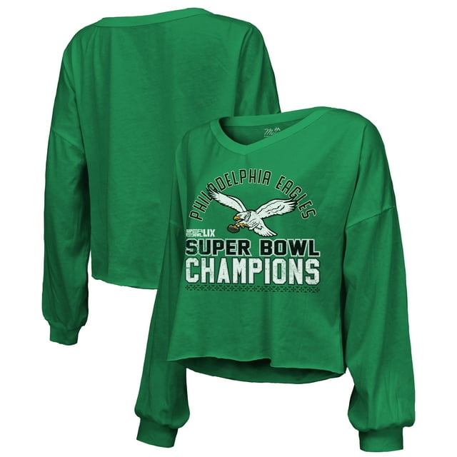 Women's Majestic Threads Kelly Green Philadelphia Eagles Super Bowl LIX Champions Hard Count ...