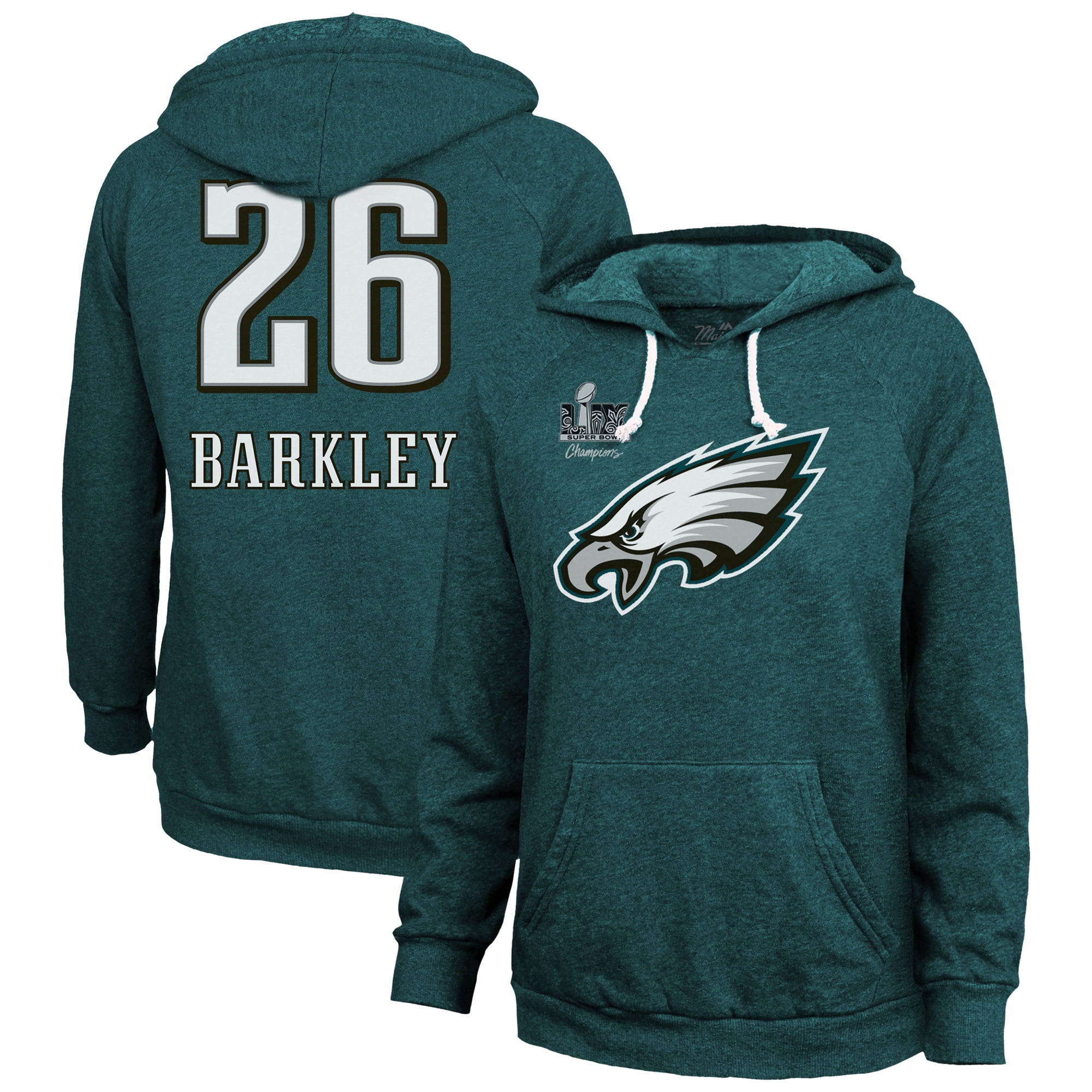 Women's Majestic Threads Saquon Barkley Midnight Green Philadelphia Eagles Super Bowl LIX ...