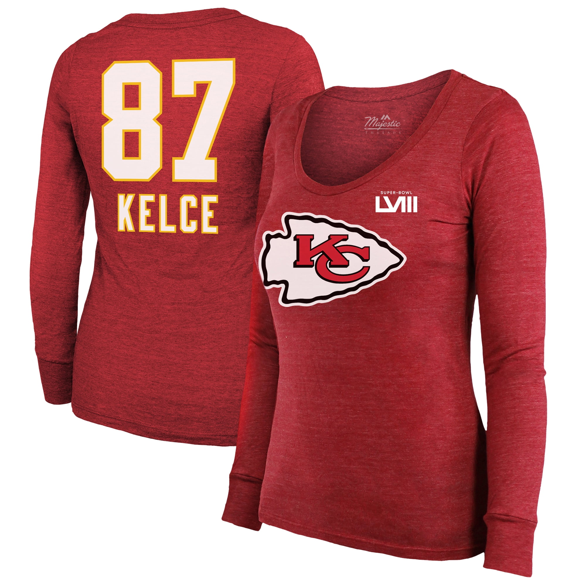 Women's Majestic Threads Travis Kelce Red Kansas City Chiefs Super Bowl ...