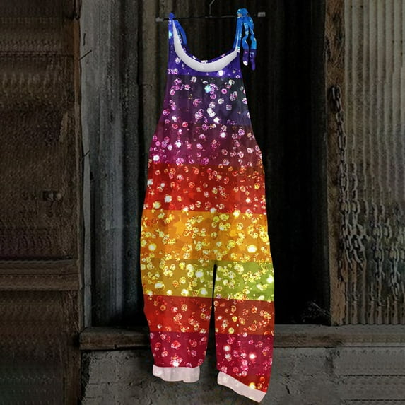 Women's Mardi Gras Jumpsuit Loose Fit Funny Mask Pattern Baggy Wide Leg Jumpsuits Long Parada ...