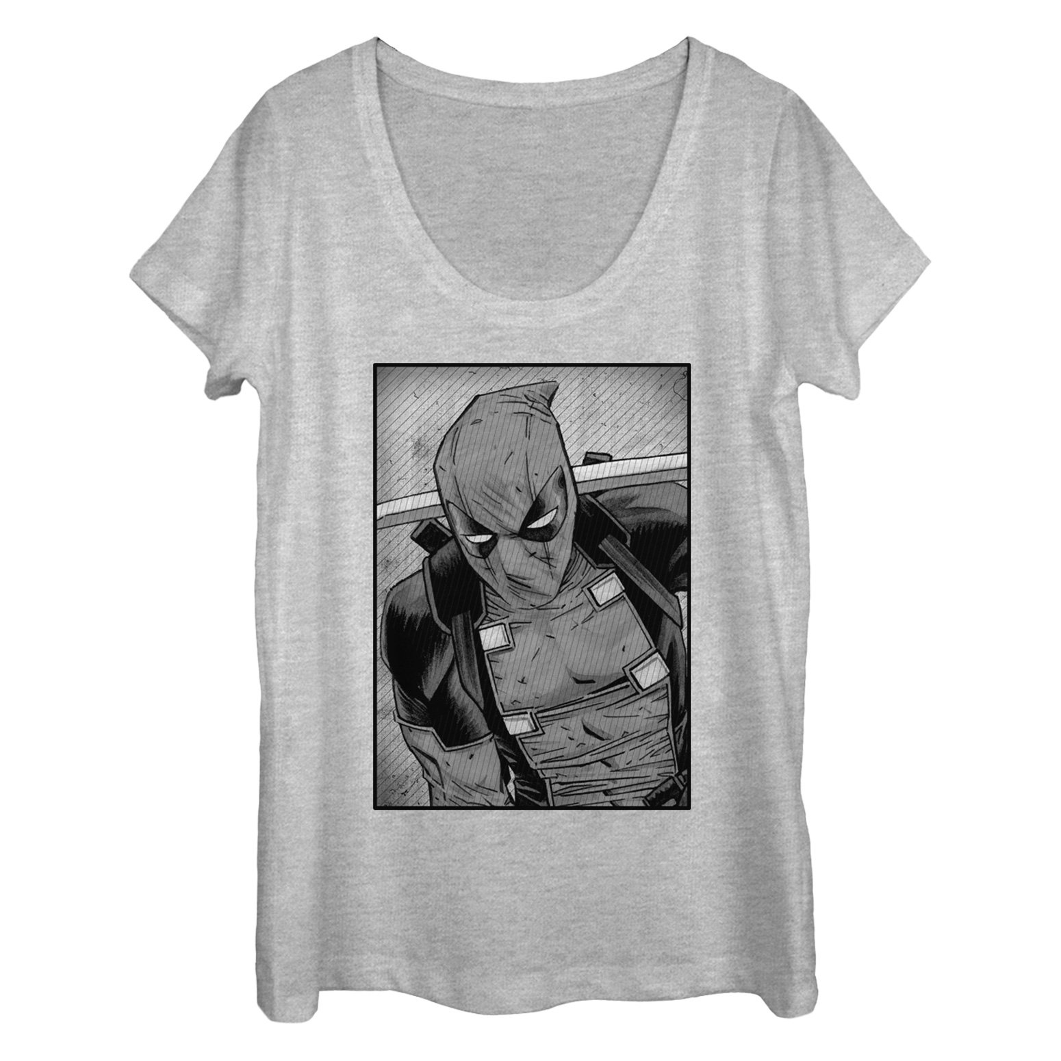 Women's Marvel Deadpool Classic Grey GrayscalePose Scoop Neck Athletic ...