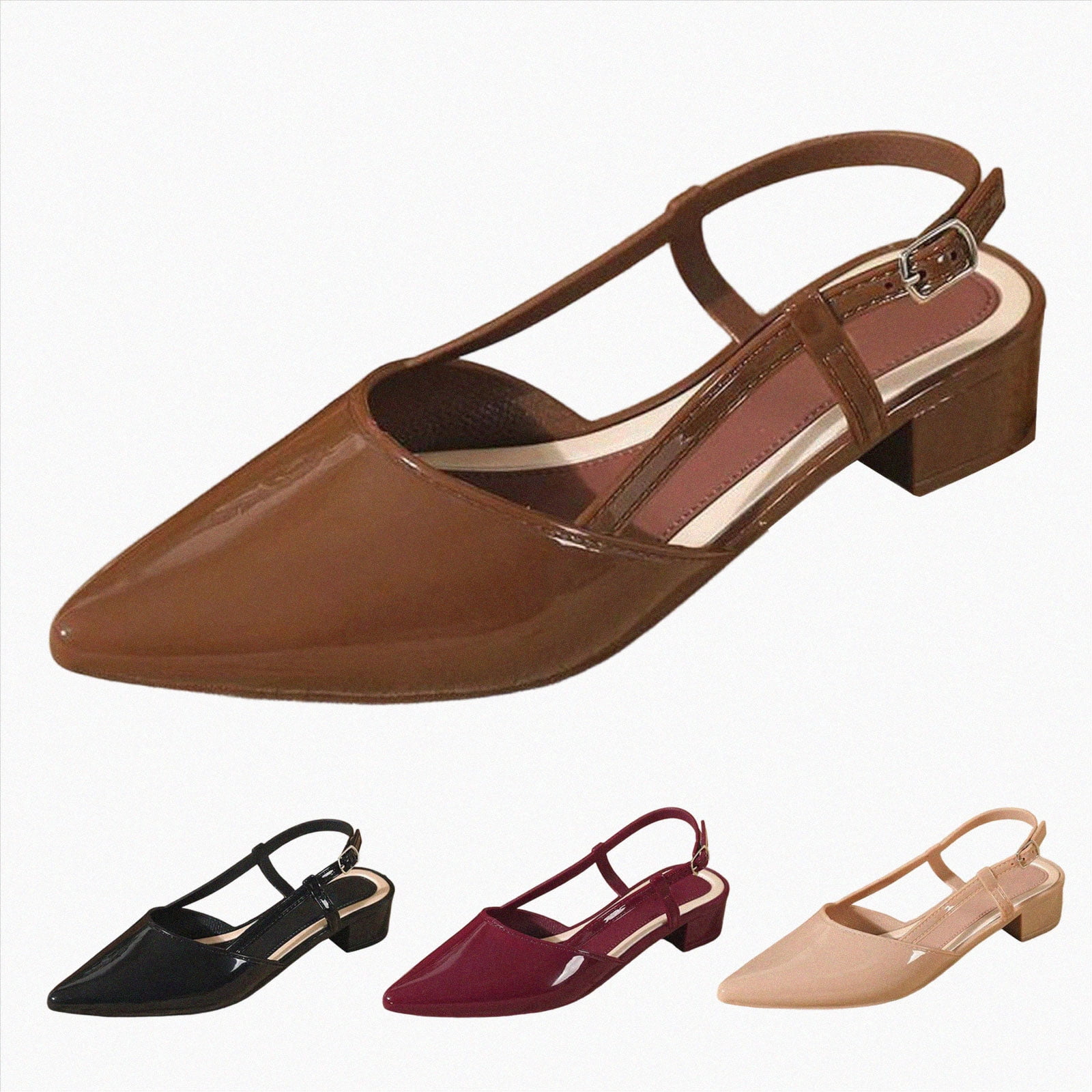 Women's Mary Jane Shoes Point Toe Ballet Flat Adjustable Ankle Buckle ...