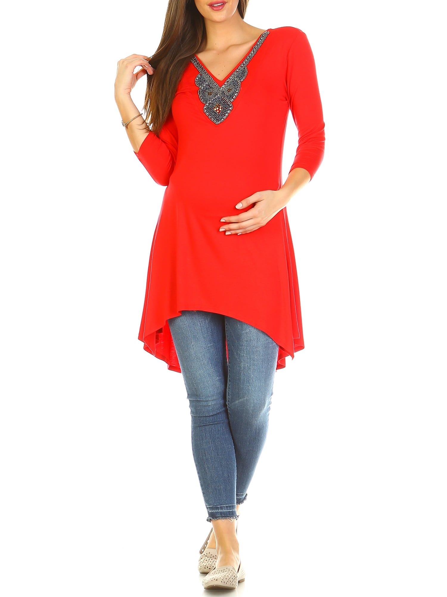 Women's Maternity Beaded Tunic Top - Extended Sizes Available - Walmart.com