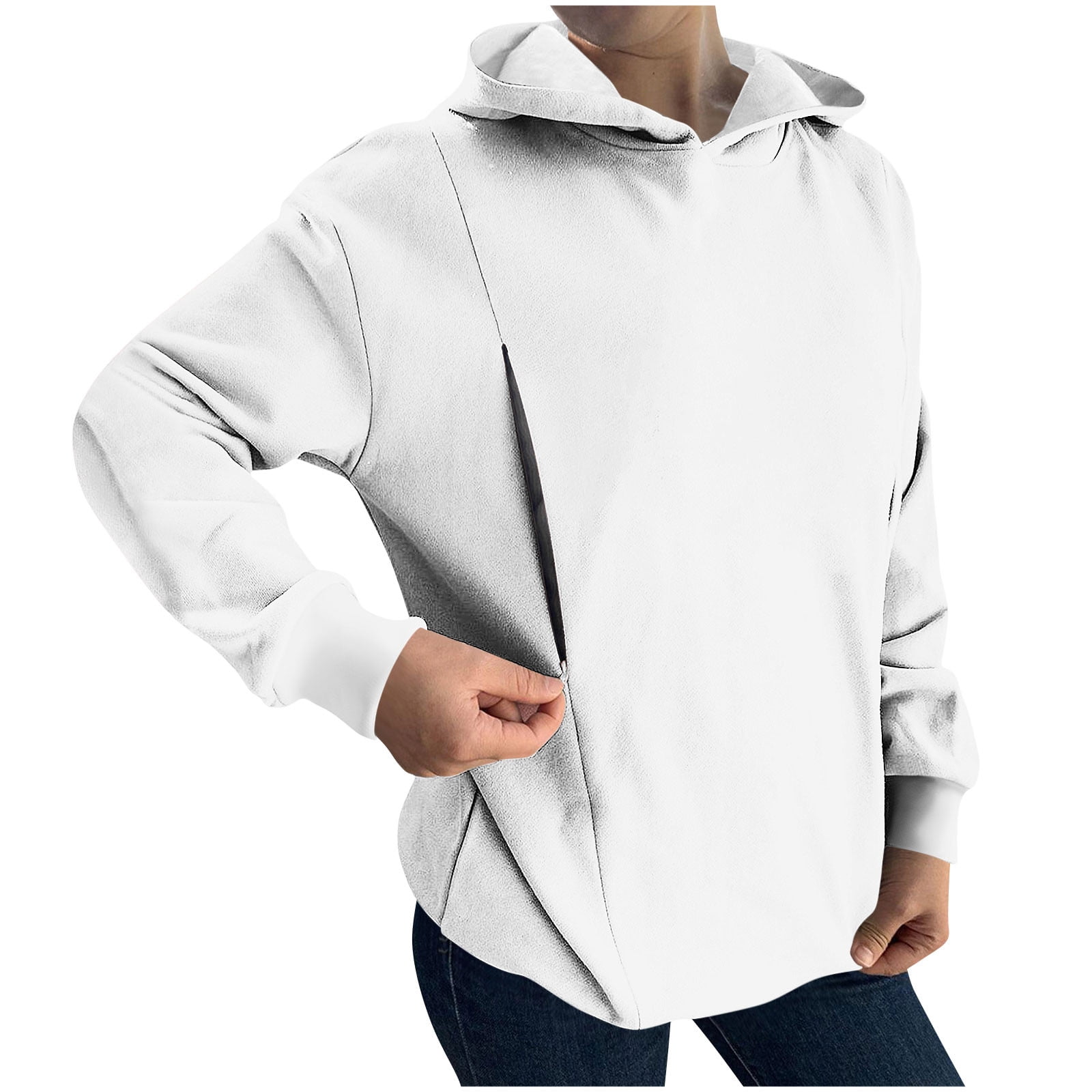 Women's Maternity Breastfeeding Hoodie Sweatshirt Long Sleeve Zipper ...