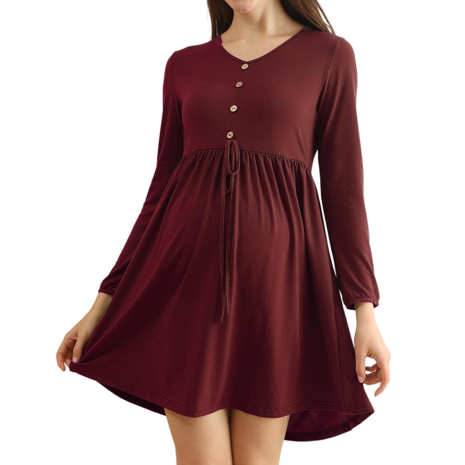Women's Maternity Mini Dress - Long Sleeve High Waist Button Up, Summer ...