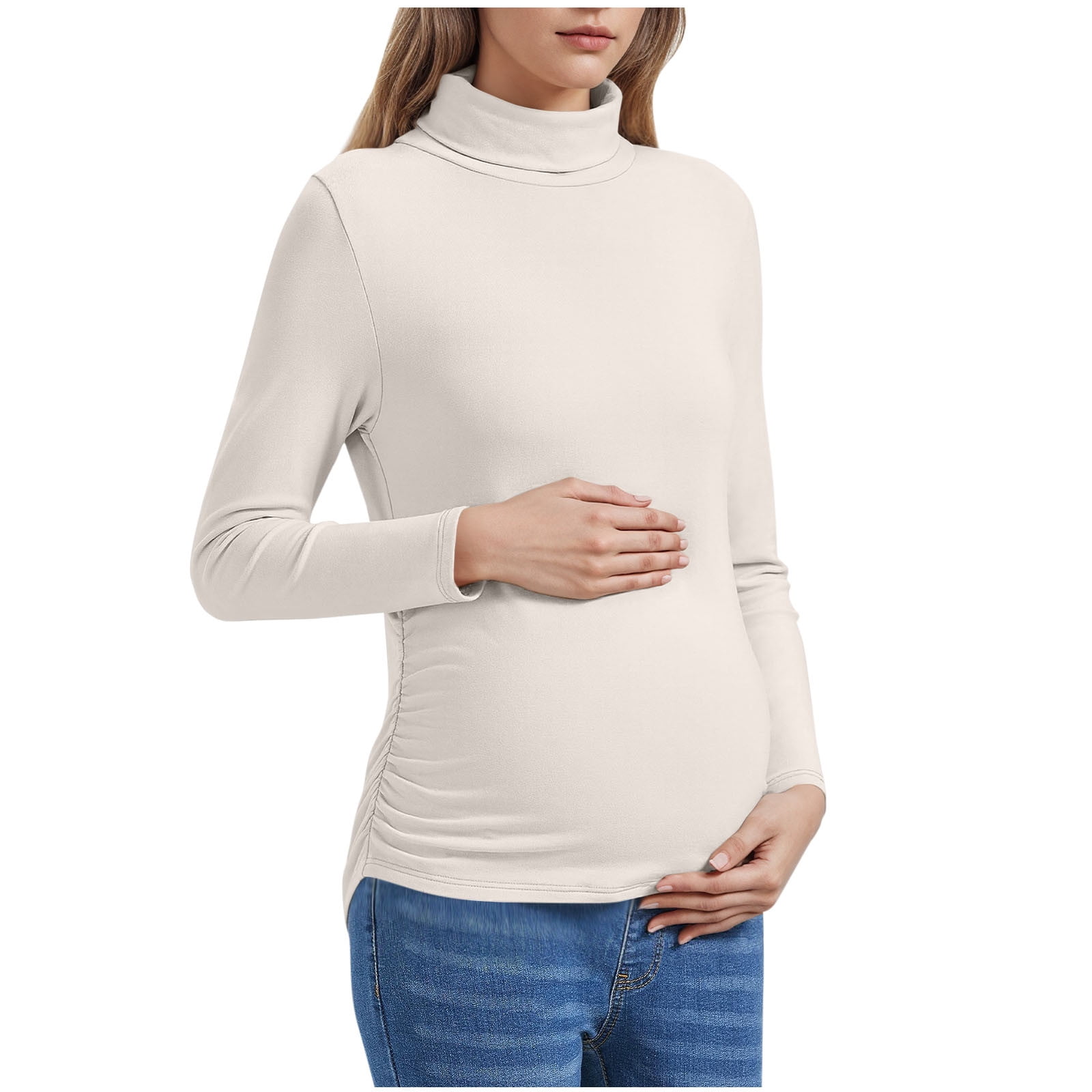 Women's Maternity Shirts Long Sleeve Mock Neck Pregnant Tops Turtleneck ...