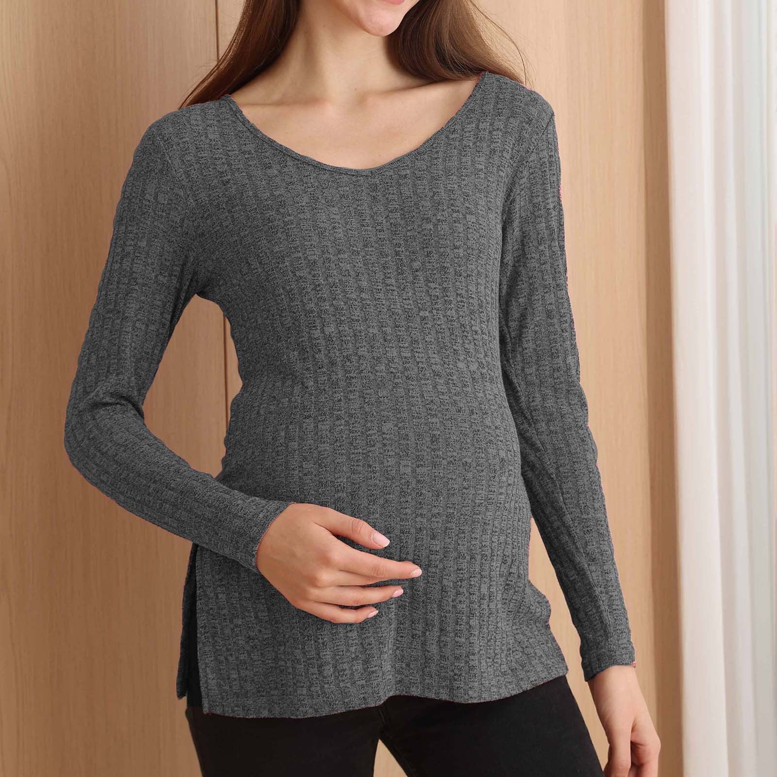 Women’s Maternity Shirts Long Sleeve Split Side Pregnancy Tee Top Tunic ...