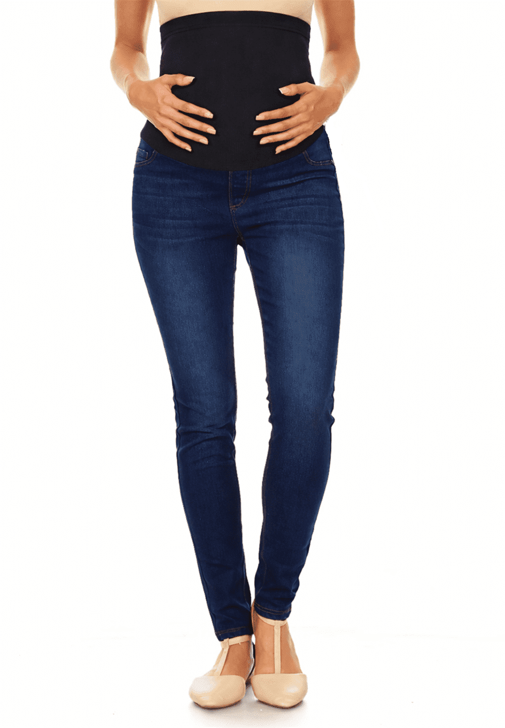 Women’s Maternity Skinny Jean Stretch Denim Pants with Full Panel Over ...