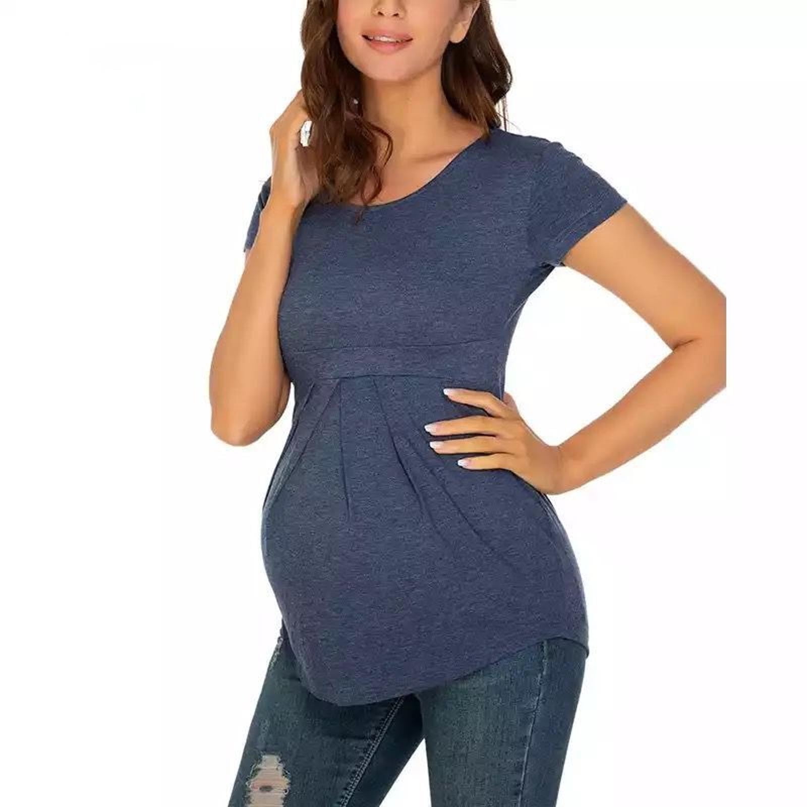 Women's Maternity Tops Short Sleeve Breastfeeding Pregnancy Top Crew ...
