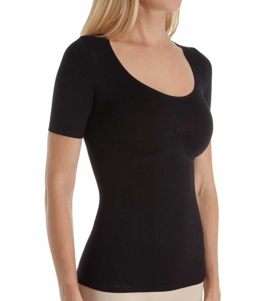 MeMoi SlimMe Seamless Short Sleeve Shaping Top, Black XL, Women's Body ...