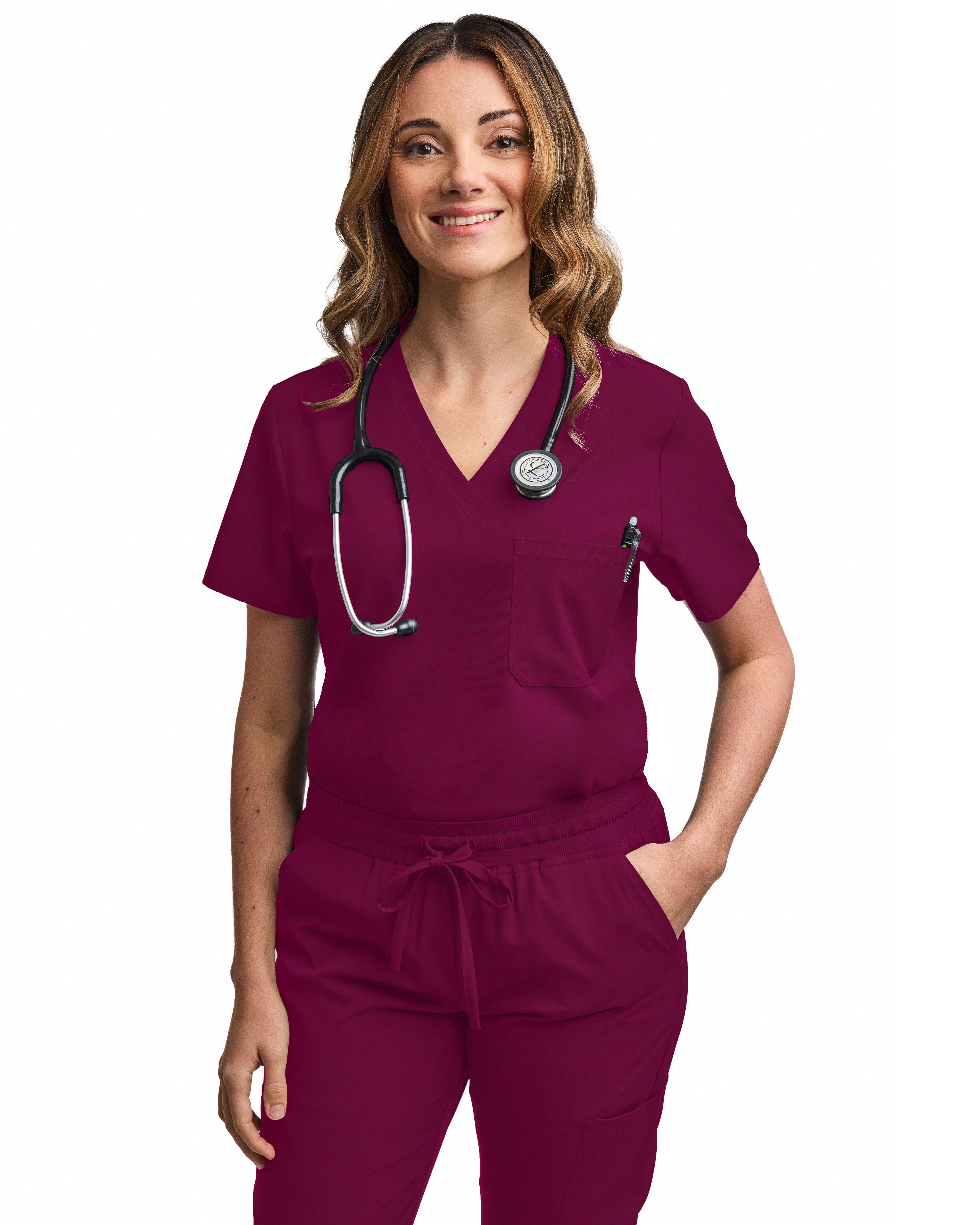 Green Town Scrubs for Women - Tuck-In V-Neck Scrub Top, Stretch Fabric ...