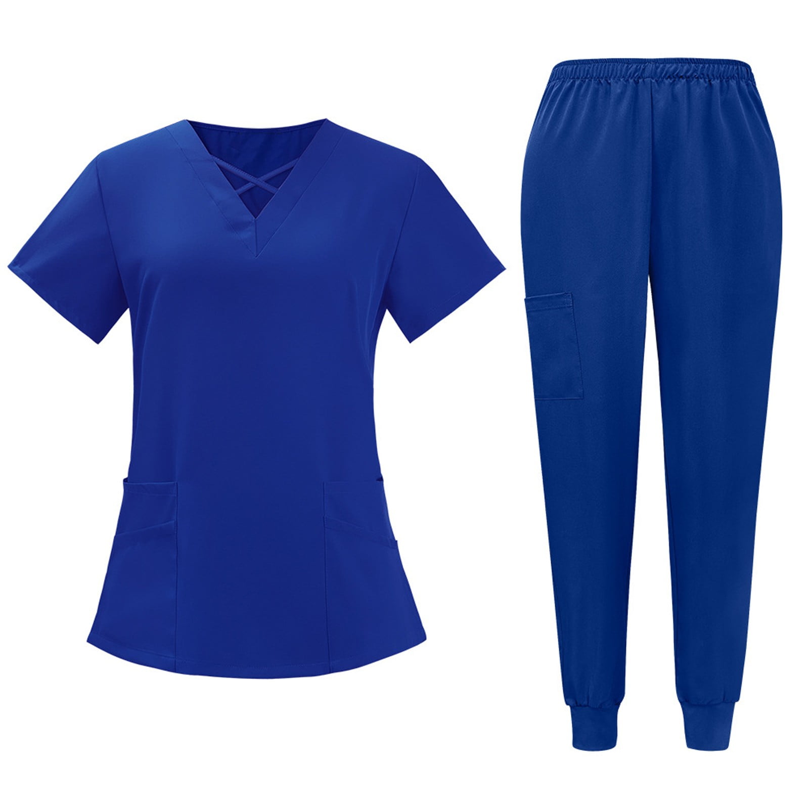 Women's Medical Scrubs - Criss Cross V-Neck Top and Jogger Pant Easy ...
