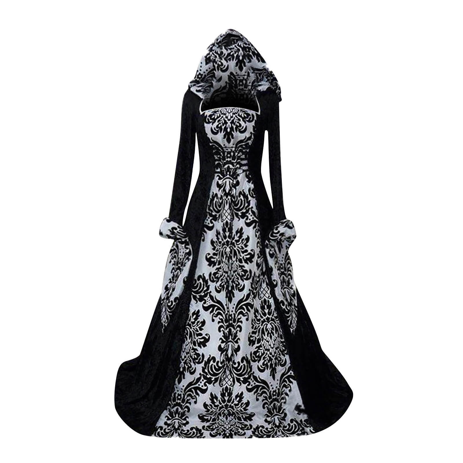 Womens Medieval Renaissance Hooded Dress Costume Gothic Long Sleeve