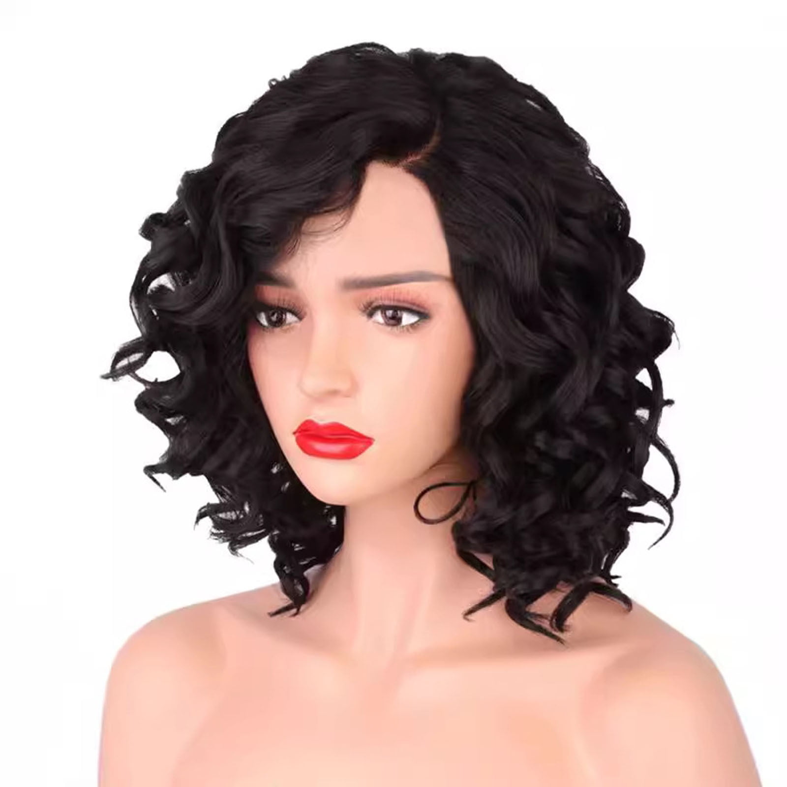 Women's Medium Curly Wavy Black Full Wigs Fashion Natural Looking Heat ... Women's Medium Curly Wavy Black Full Wigs Fashion Natural Looking Heat ...