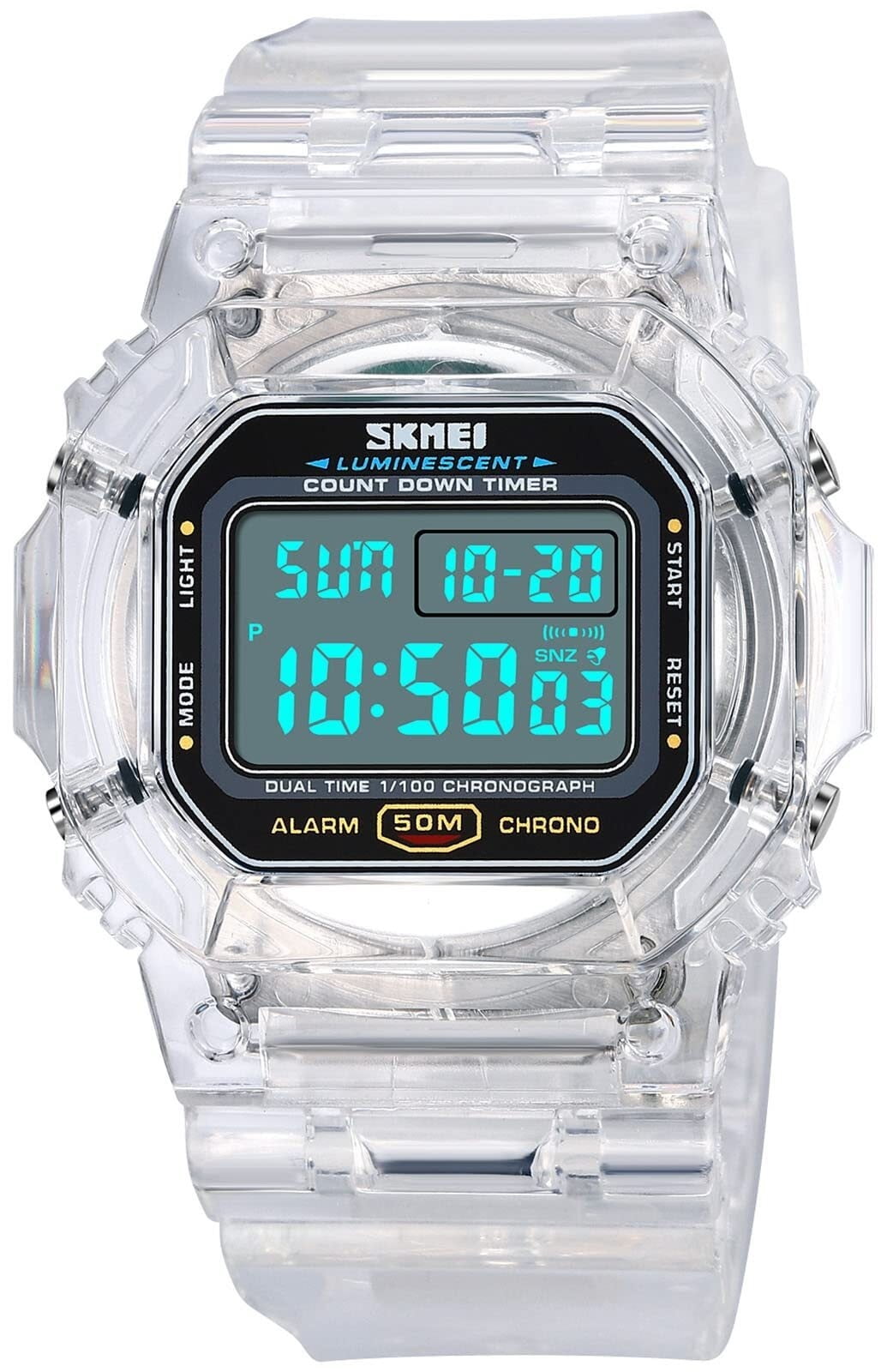 Women's Men Youth Square Full Transparent Digital Watch Chronograph ...