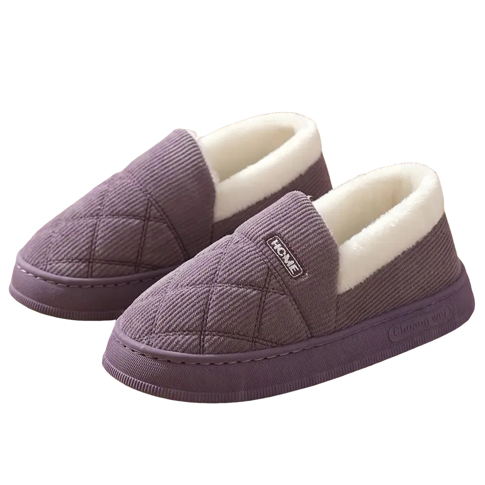 Women's Men's Fuzzy Slippers Memory Foam Moccasins Closed Back Plush ...