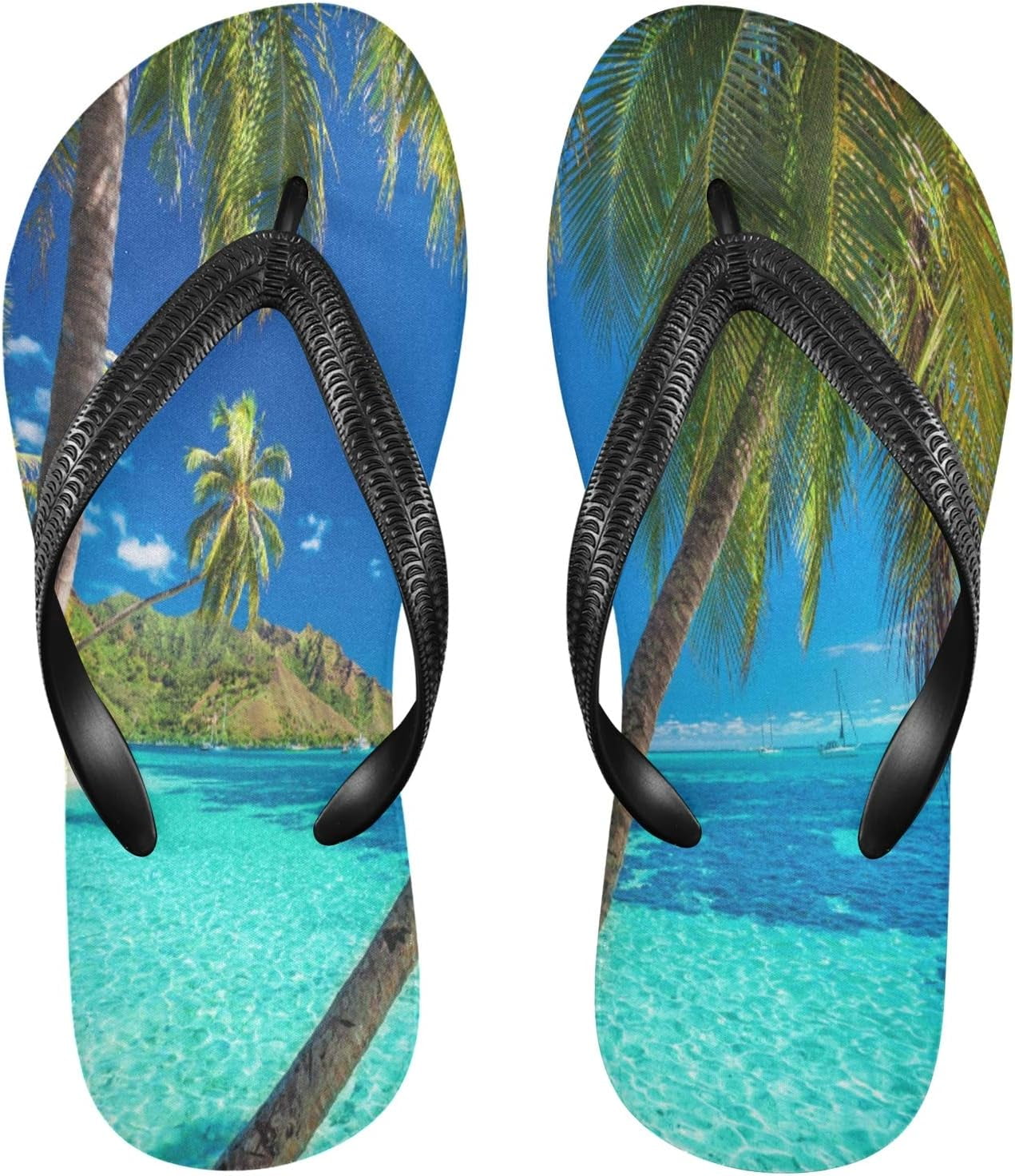 Women's Mens Tropical Beach Palm Trees Thong Sandals Indoor and Outdoor ...