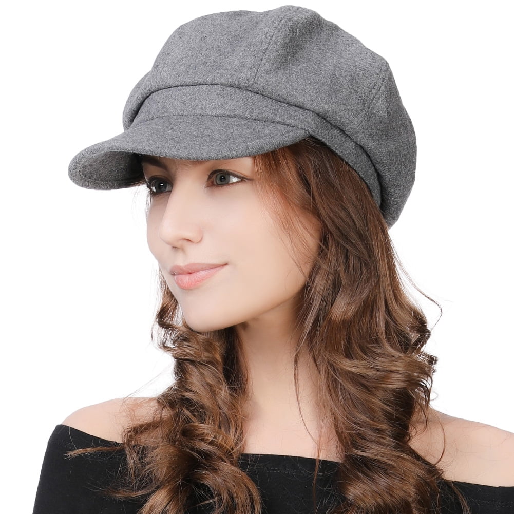 Women's Merino Wool Visor Beret Newsboy Cabbie Cap Winter Hats with ...