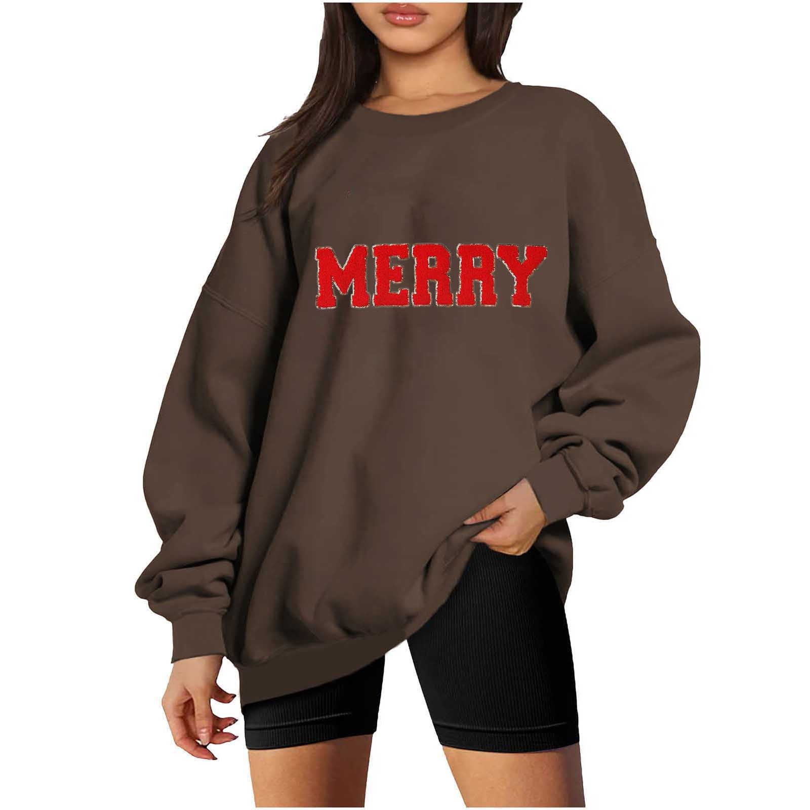 Women's Merry Sweatshirts Christmas Outfits Gifts Drop Shoulder Long ...