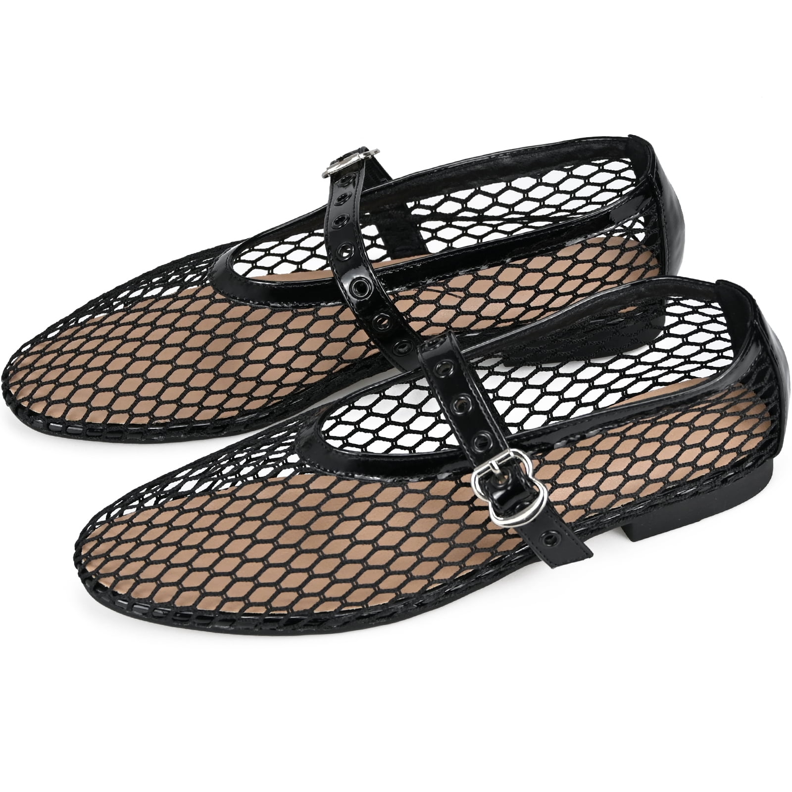 Women's Mesh Ballet Black Flats Buckle Comfortable Casual Office ...