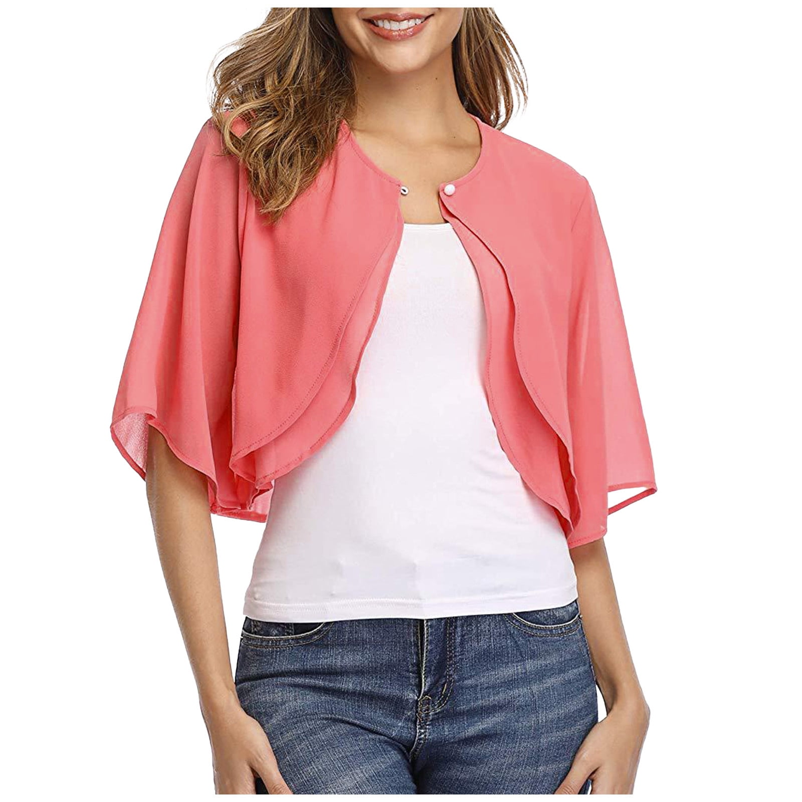 Women's Mesh Cardigan Bolero Shrug Ruffle Half Sleeve Open Front Loose ...