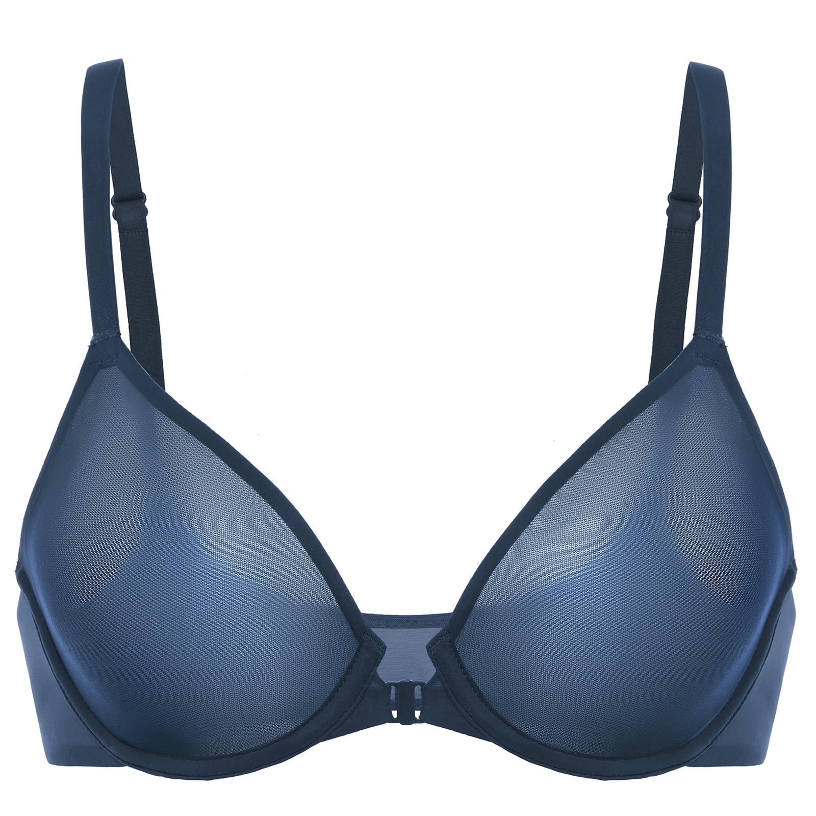 Women's Mesh Front Closure Bras Unlined Sheer Demi No Padding Underwire ...