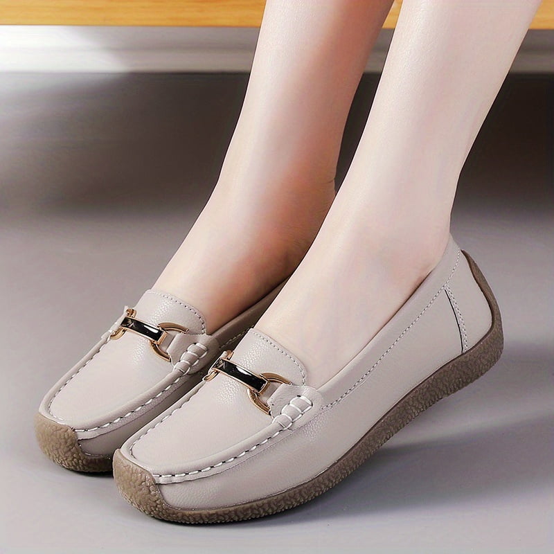 Women's Metal Decor Loafers, Casual Slip On Lightweight Faux Outdoor ...