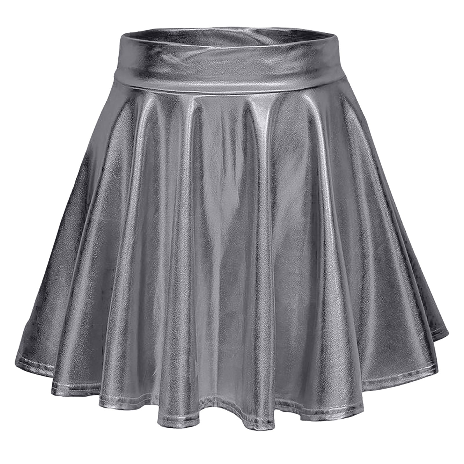 Women's Metallic Skater Skirt 2025 Summer Trendy Clubwear Sparkly Shiny ...