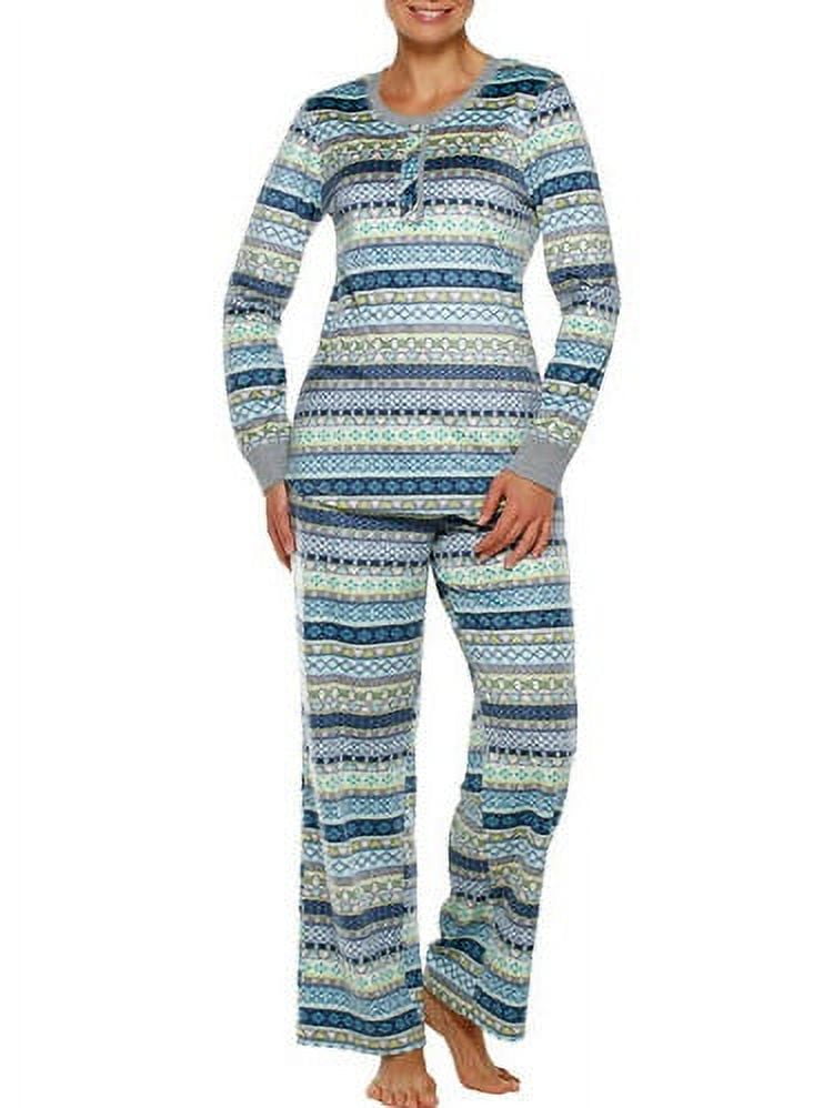 Women's Microfleece Henely Pajama Top and Sleep Pant 2 Piece Giftable ...