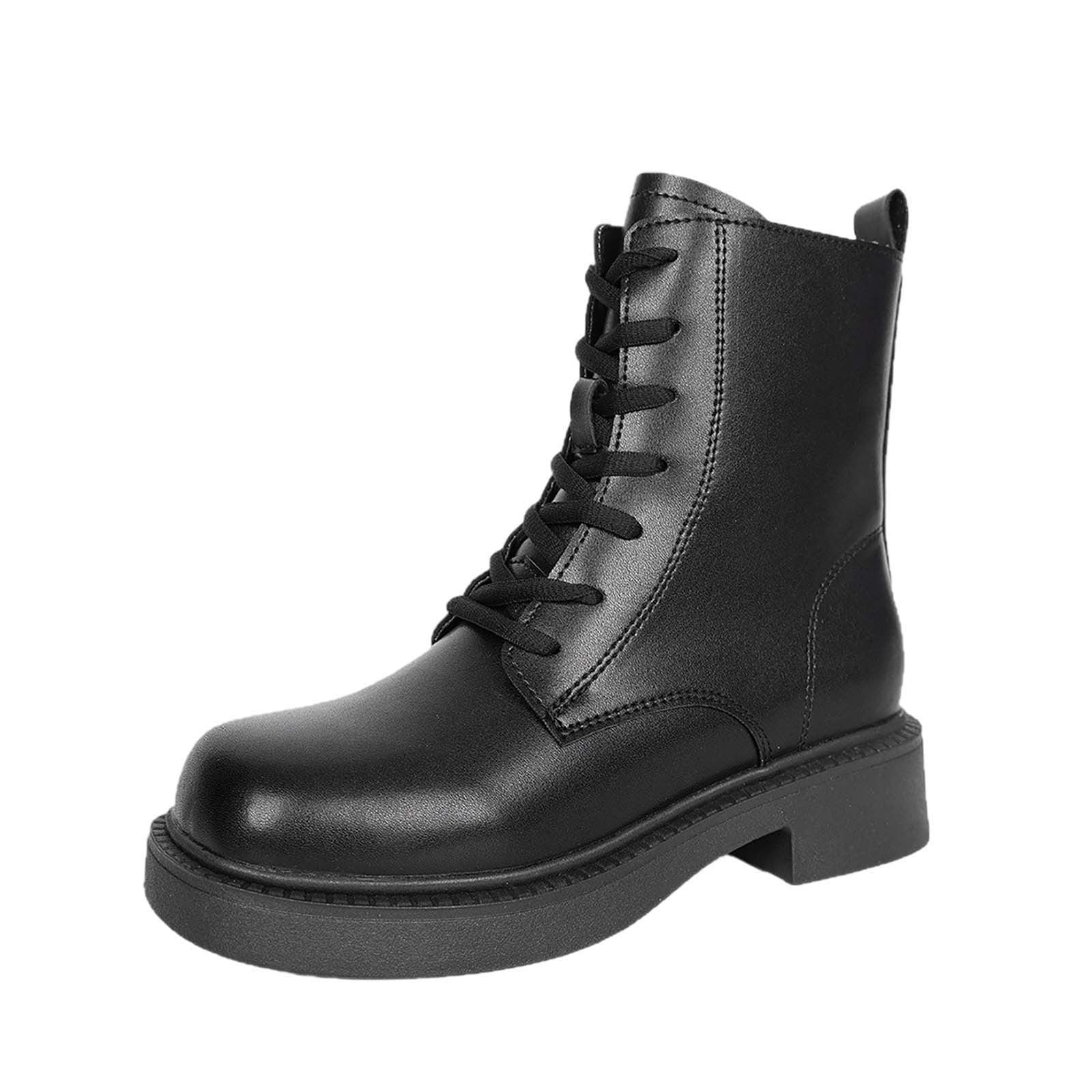 Women's Mid Calf Combat Boots Elastic Chunky Platform Boot with Side ...