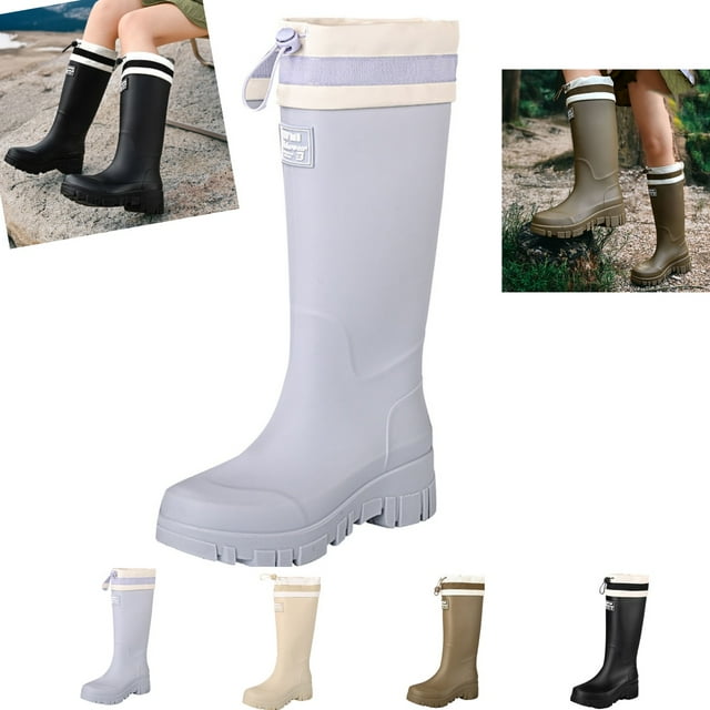 Women's Mid Calf Rain Boots Waterproof Rubber Boots Anti-Slip with ...