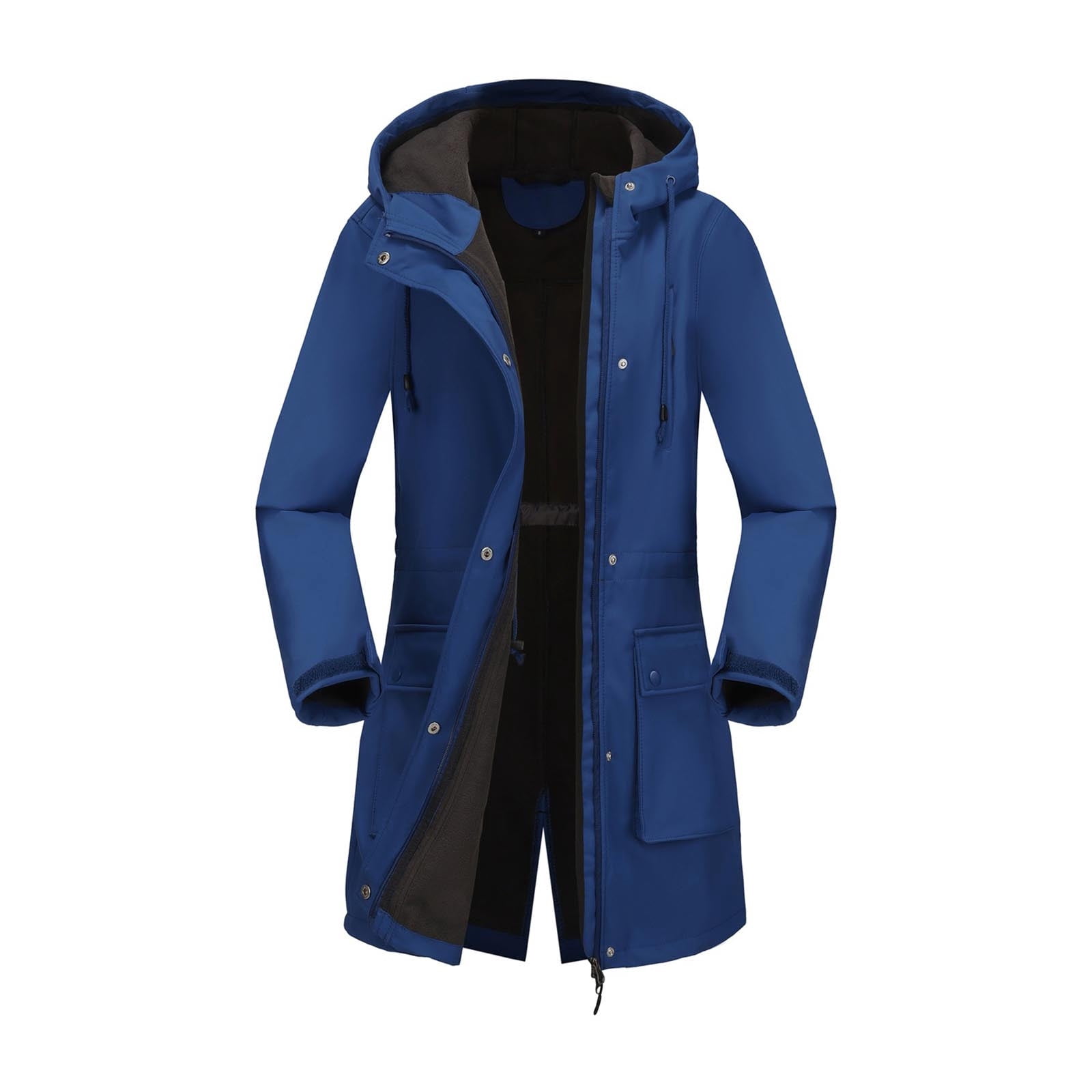 Women's Mid - Length Hooded Rain Jacket - Waterproof, Windproof, Fleece ...