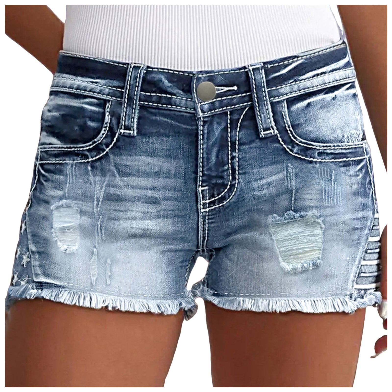 Women's Mid-Rise Denim Shorts Summer Stretchy Ripped Jean Shorts ...