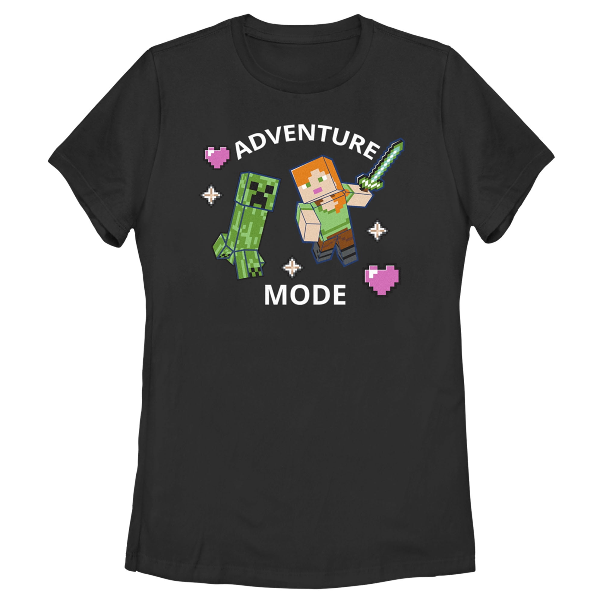 Women's Minecraft Adventure Mode Alex and Creeper Graphic Tee Black ...
