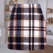 Blotona Women Wool Plaid Mini Skirt High Waist Winter Faux Wool Pencil ...